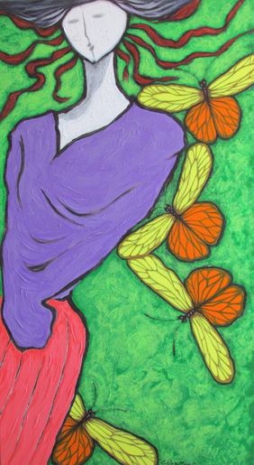 A girl with Damselflies by artist Shivayogi Mogali – Image, Painting ...