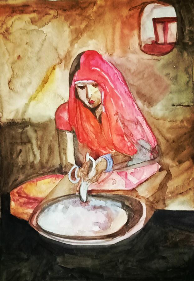 The woman making roti by artist Rupinder kaur – Image, Painting | Mojarto