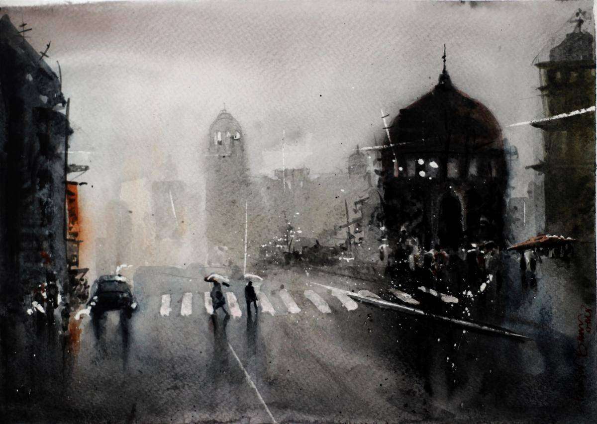 Kolkata monsoon XI by artist Arijit Basu – Image, Painting | Mojarto