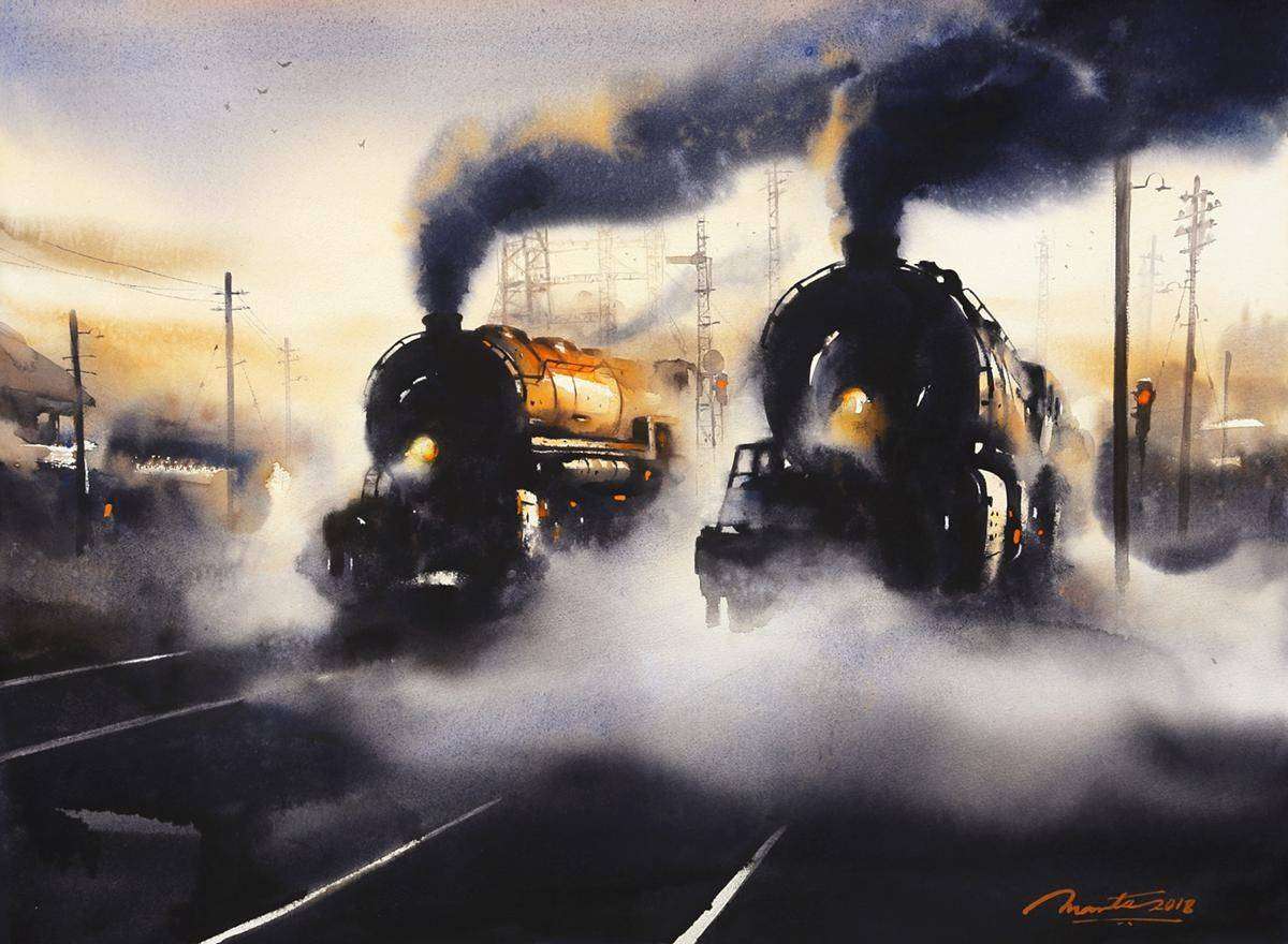 Steam Engine III by artist Ananta Mandal – Image, Painting | Mojarto