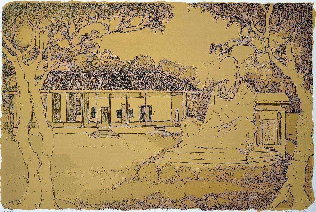 Gandhi Ashram by artist Vrindavan Solanki – Image, Serigraph | Mojarto