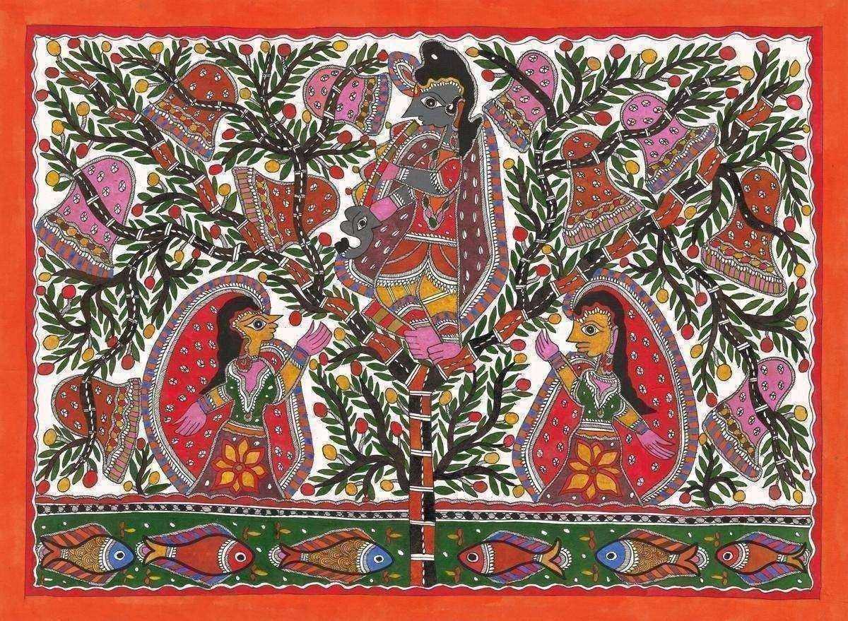 Gopi Vastra Haran-krishna Leela by artist Sarita Devi – Image, Painting ...