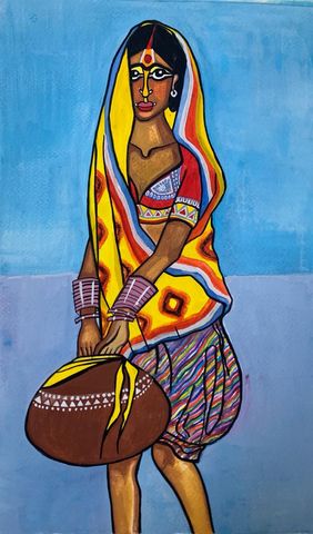 Girl with parrot by artist Parul Aggarwal – Image, prints | Mojarto