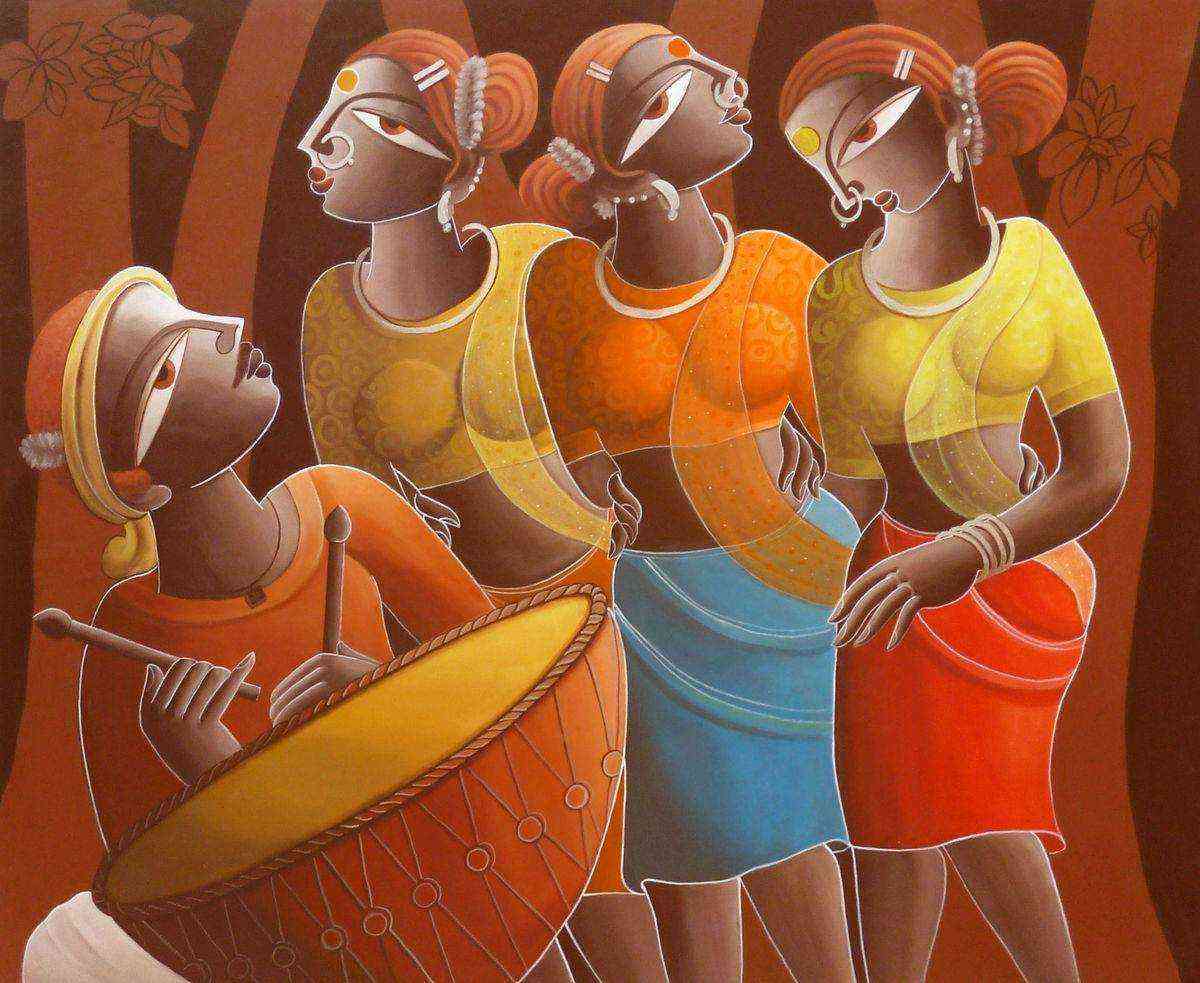 Santhali Dancer by Artdhananjay-Contemporary Visual Arts Online | Mojarto