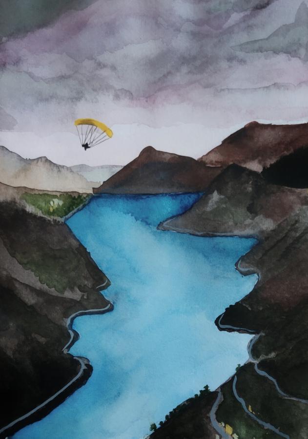 Paragliding at Dalhousie by artist Apoorva Prabhu – Image, Painting ...