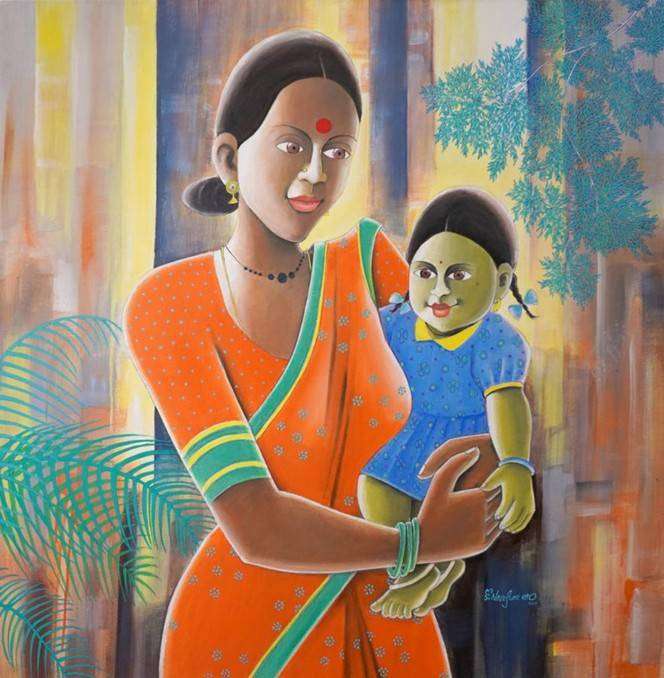 Mother and Child by artist Konduru Nageswar rao – Image, Painting | Mojarto