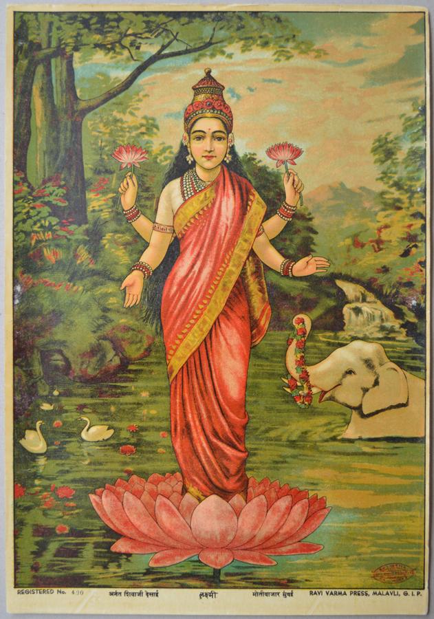 Laxmi by artist Raja Ravi Varma – Image, Printmaking | Mojarto