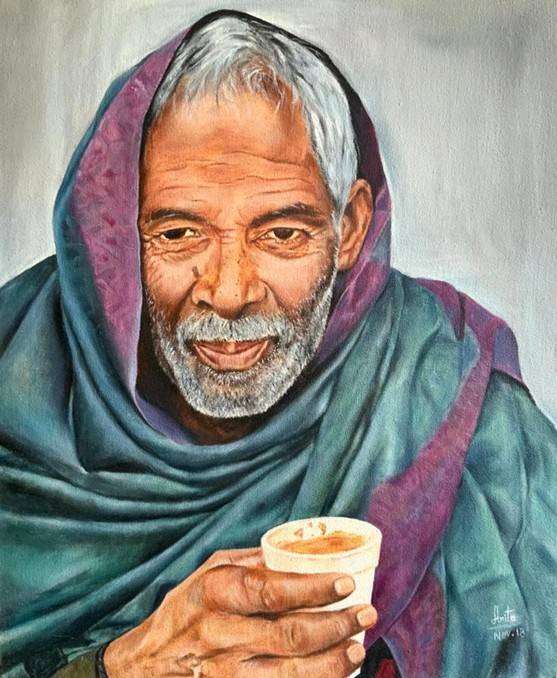 A Sip of Chai by artist Anita Choubey – Image, Painting | Mojarto