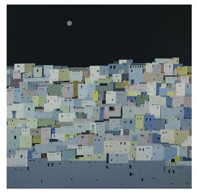 The Blue cityscape by artist Madan Pawar – Image, Painting | Mojarto
