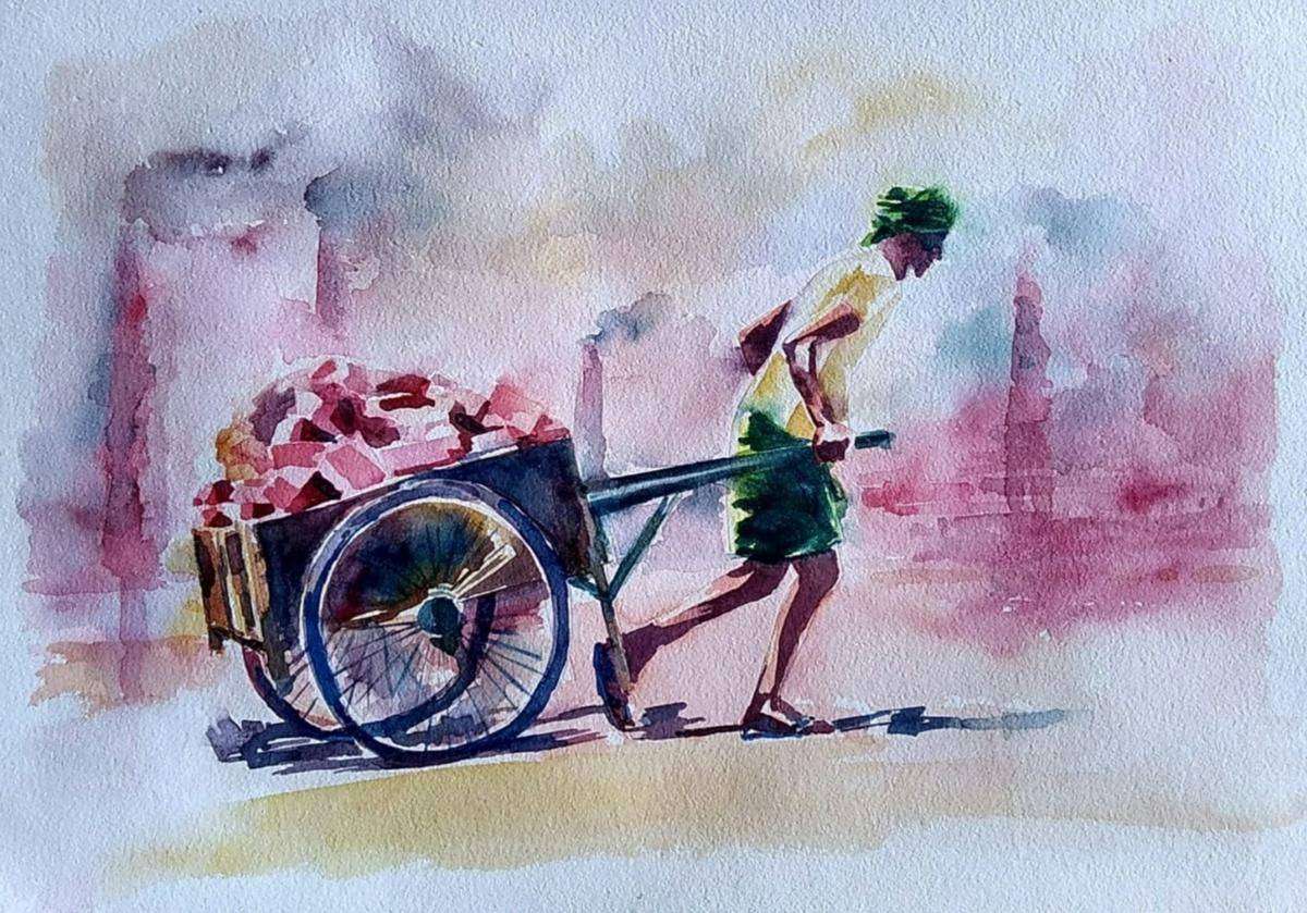 Labour by artist Rajesh Sunkara – Image, Painting | Mojarto