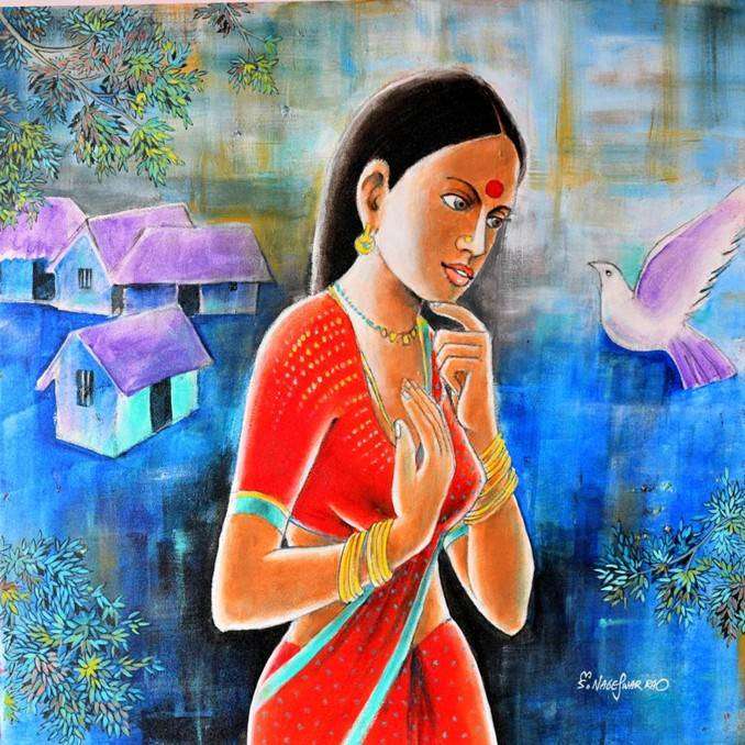 CHATING WITH BIRD by artist Konduru Nageswar rao – Image, Painting ...