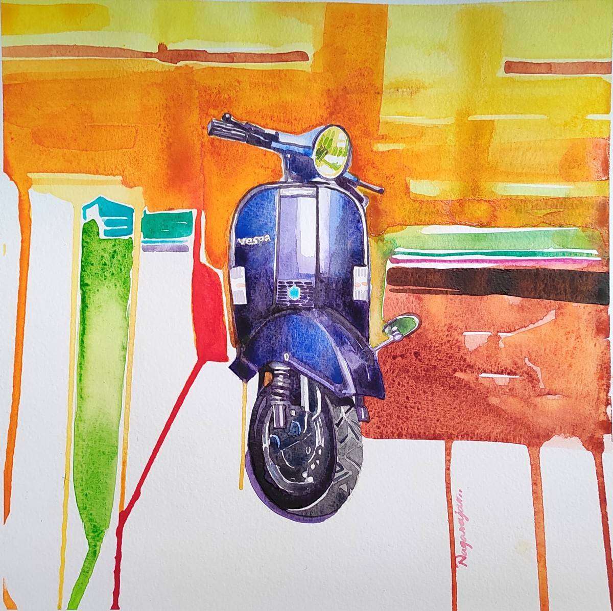 scooter painting by artist Nagarajan Sundaram – Image, Painting | Mojarto
