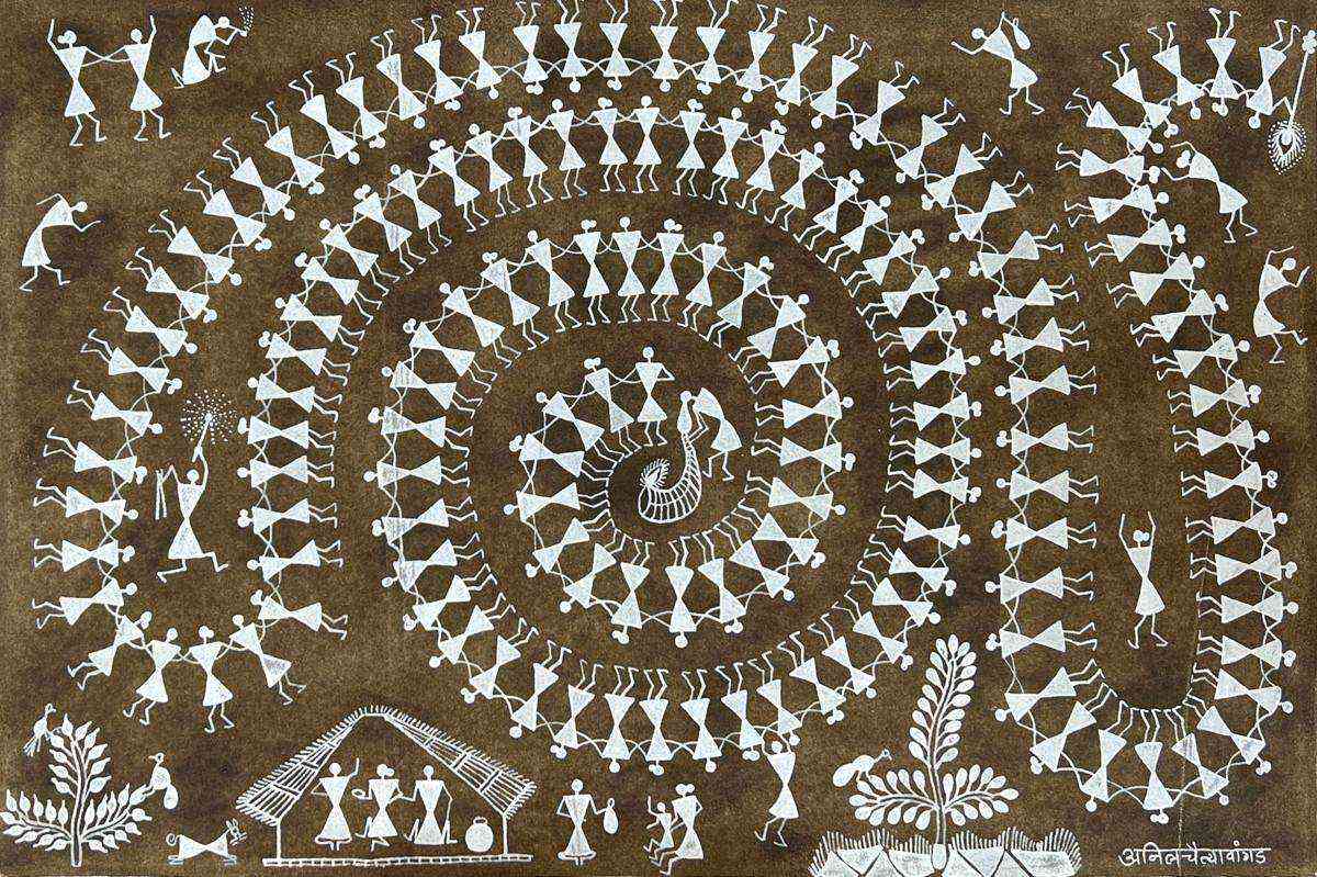 Warli Painting ( tarpa folk dance ) by artist Anil Chaitya Vangad ...