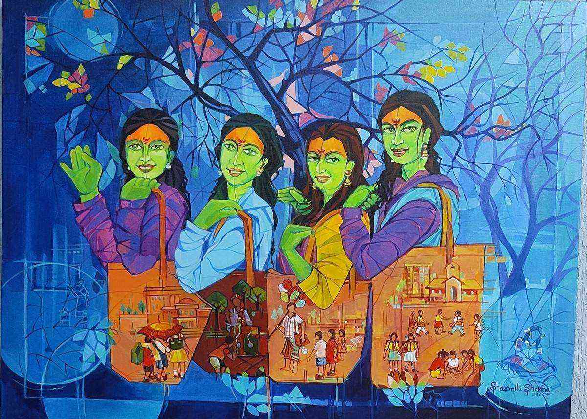 Going to School by artist Sharmila Sharma – Image, Painting | Mojarto